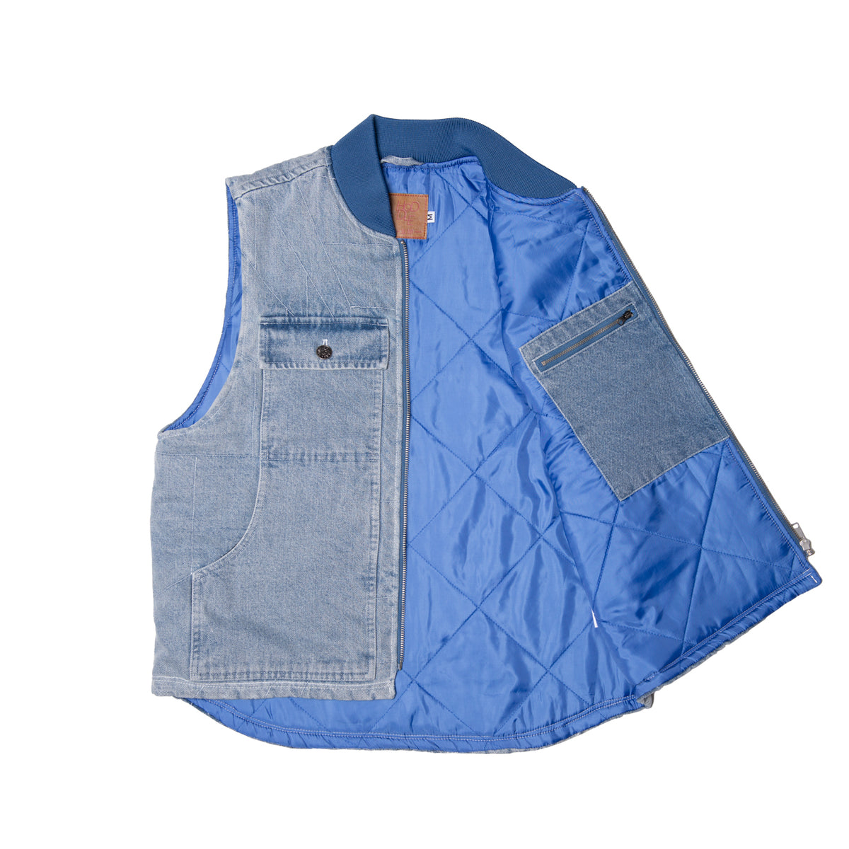 ZIP UP CARPENTER VEST BLUE DENIM WASH | HODDLE SKATEBOARDS
