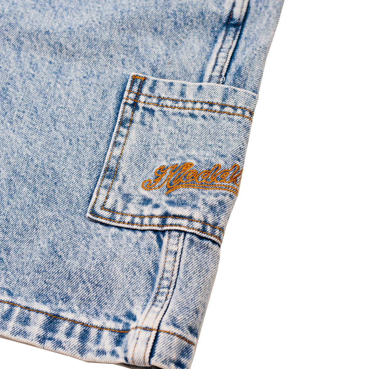 16 OUNCE DENIM RANGER DENIM JEAN SHORT - LIGHT WASH/ GOLD STICH ...