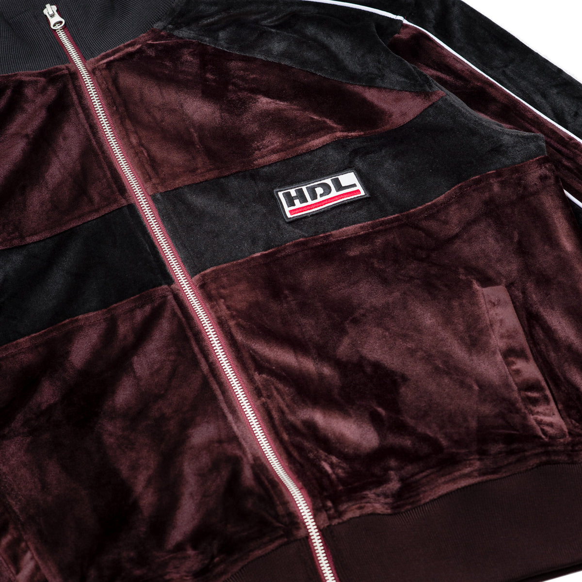 VELOUR TRACKSUIT JACKET BLACK / BROWN | HODDLE SKATEBOARDS